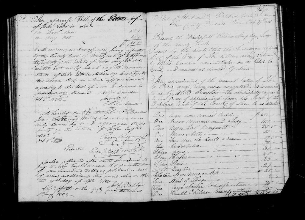 Name Index of Greene County, Alabama Orphans Court Record Book "B ...
